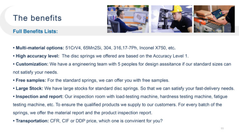 8 benefits lists of our disc springs. - TIANJIN SIMFLEX COMPANY LTD.